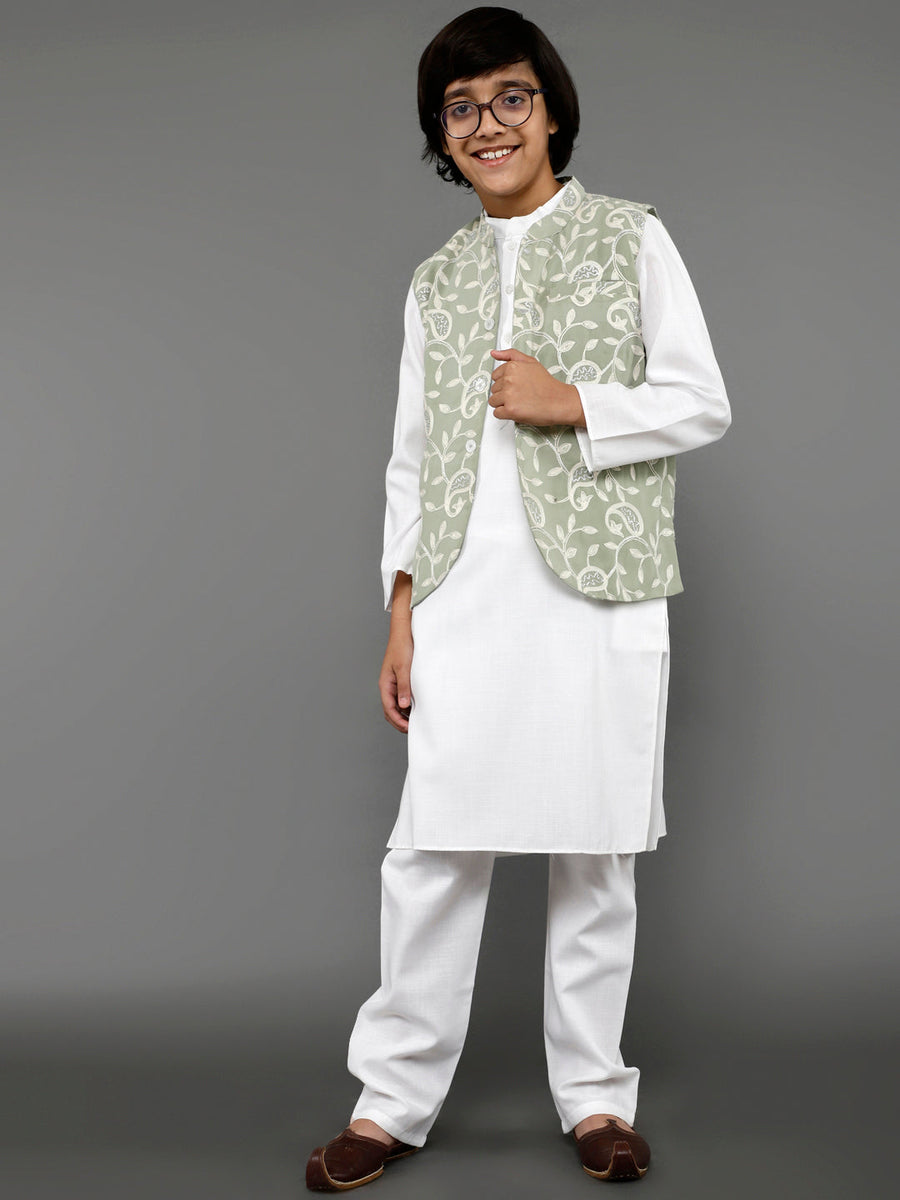 Boy's White Kurta Pant With Nehru Jacket - Aks Boys – Trendia Kids